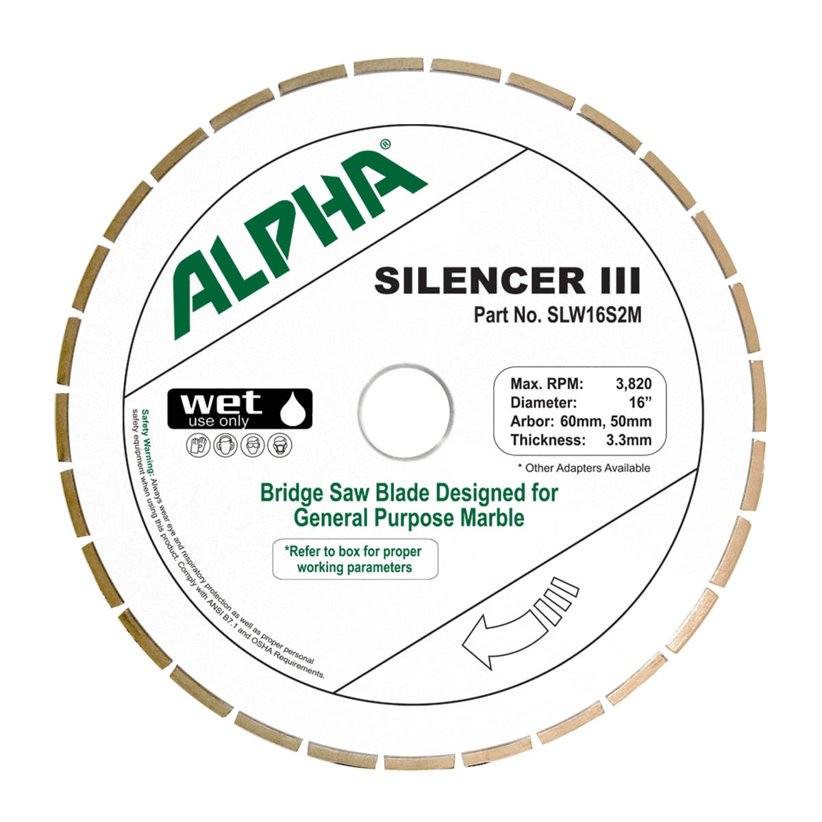 Alpha 16" Silencer III for Marble - Hard Rock Tool